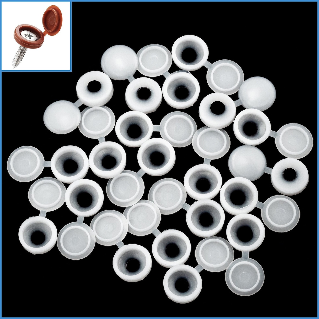 20pcs White Plastic Screw Cap Hinged Button Cover for Hide Flat or Pan ...