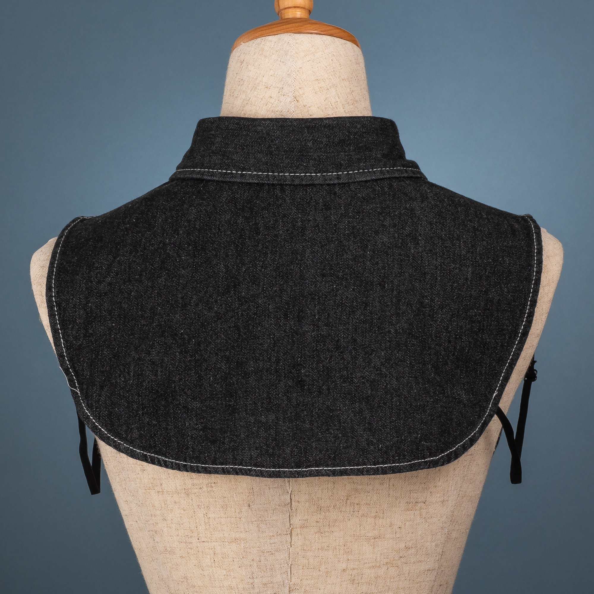 Black Denim False Pointed Flat Classic Cotton Collar Vintage Design for ...