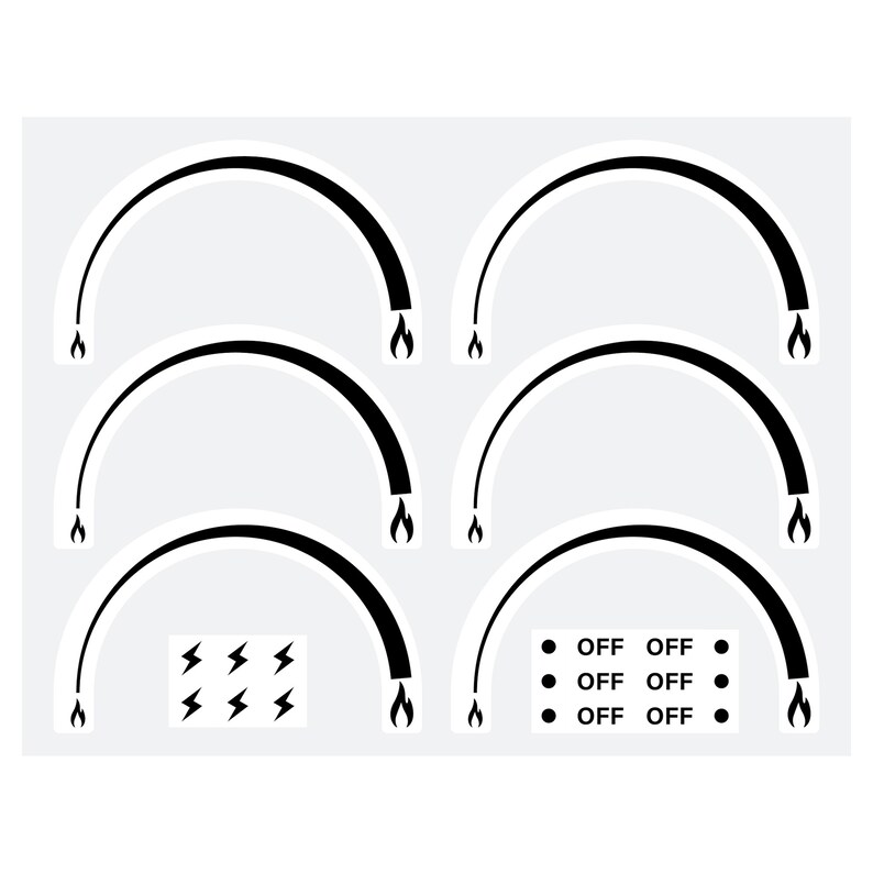 6 Flame Clockwise Gradient Top Half Self Adhesive Labels Black Print ...