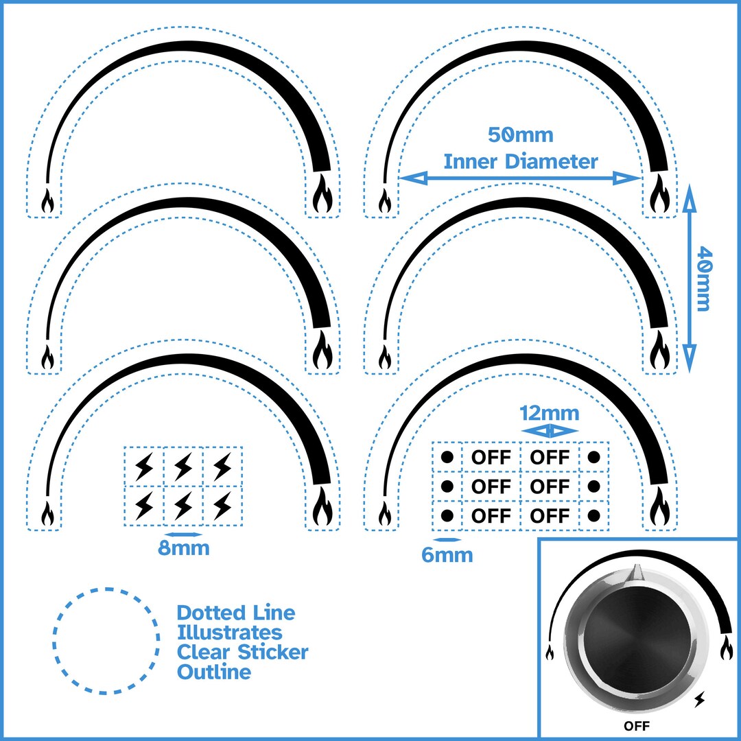 6 Flame Clockwise Gradient Top Half Self Adhesive Labels Black Print ...