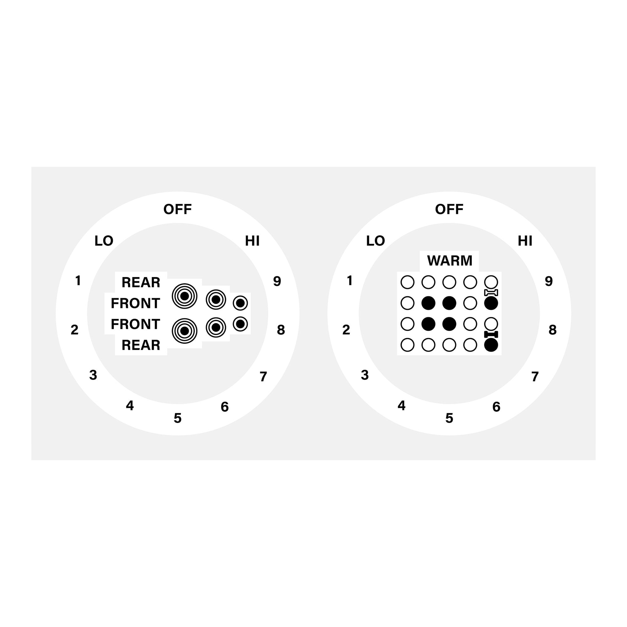 2 Dials Lo 1-9 Hi AC/CCW 52mm 2 Label Black Print Clear Background Hob ...