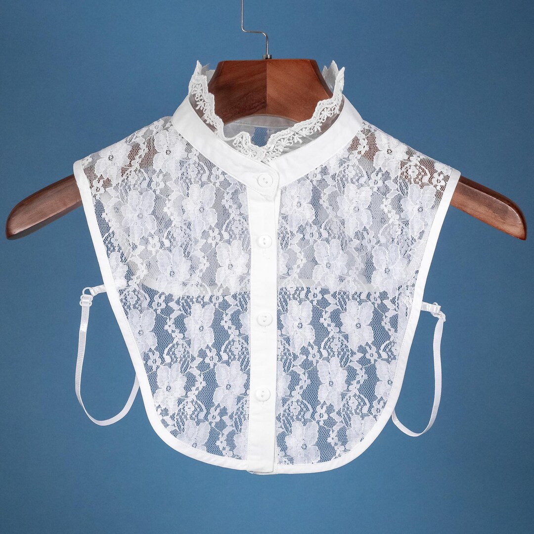White Lace Ruffle Turtle Neck False Upright Collar Floral Design for ...