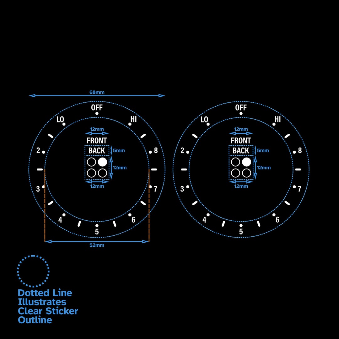 2 Dials White Text on Clear Film Pair Hi Lo Electric Stove Dial Four 4 ...