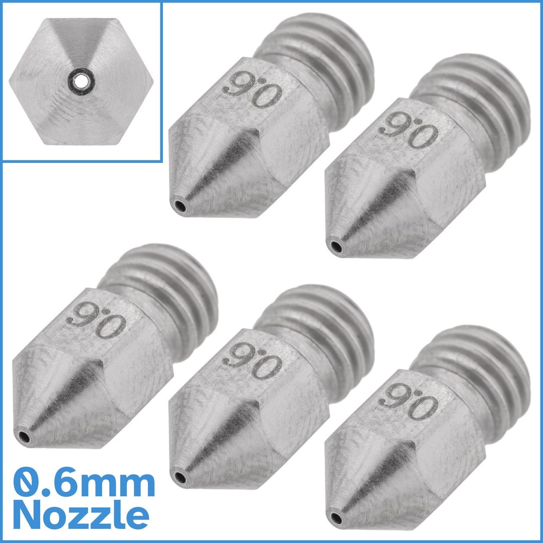 5pcs 0.6mm MK8 Nozzle 3D Printer Stainless Steel 1.75mm Filament M6 ...