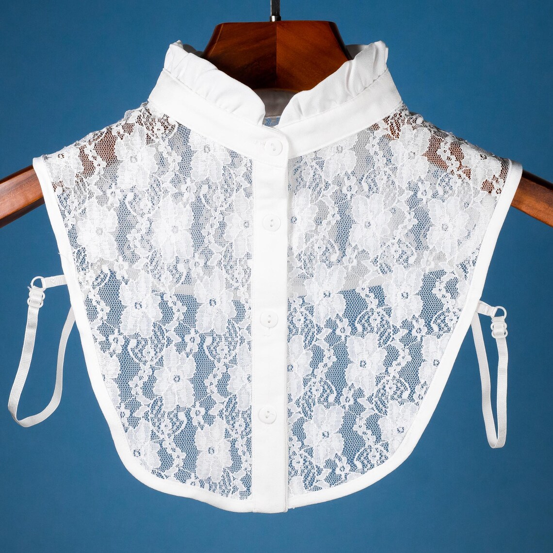 White Crepe Ruffle Upright and Lace Body False Collar Design for Women ...