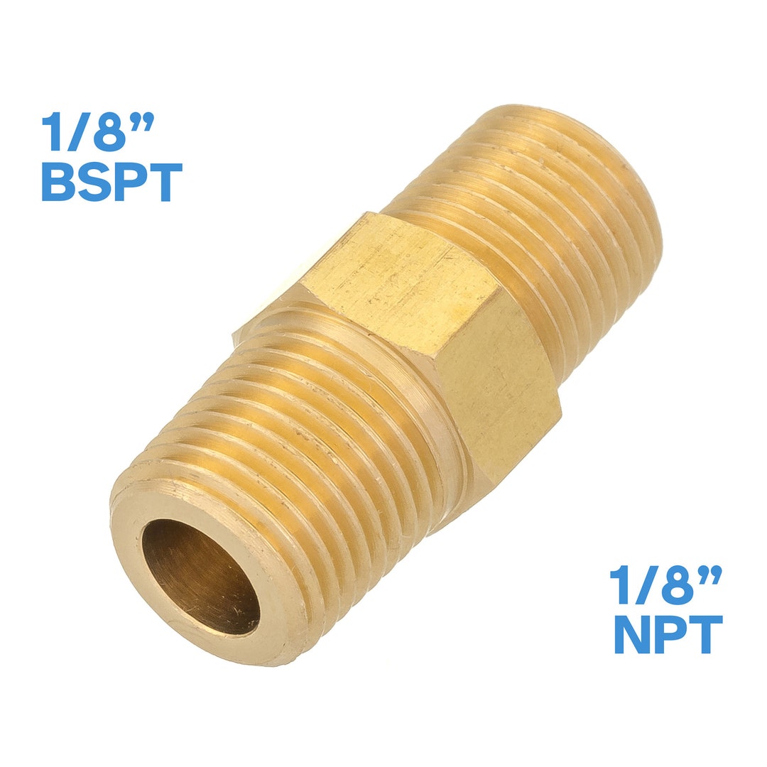 1/8" BSPT Male to 1/8" NPT Male Brass Pipe Fitting 25mm Coupler Hex ...