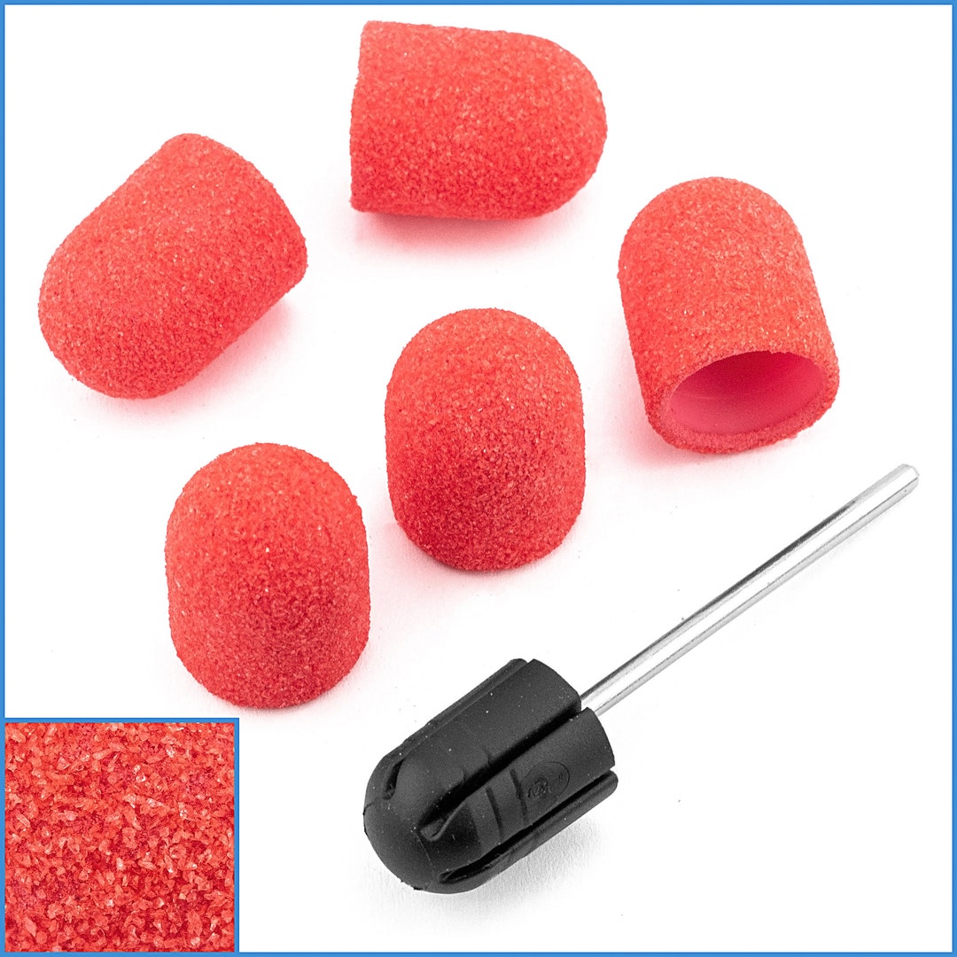 5pcs 13mm X 19mm 80 Grit Sanding Cap With Rubber Mandrel 2.3mm Shank ...