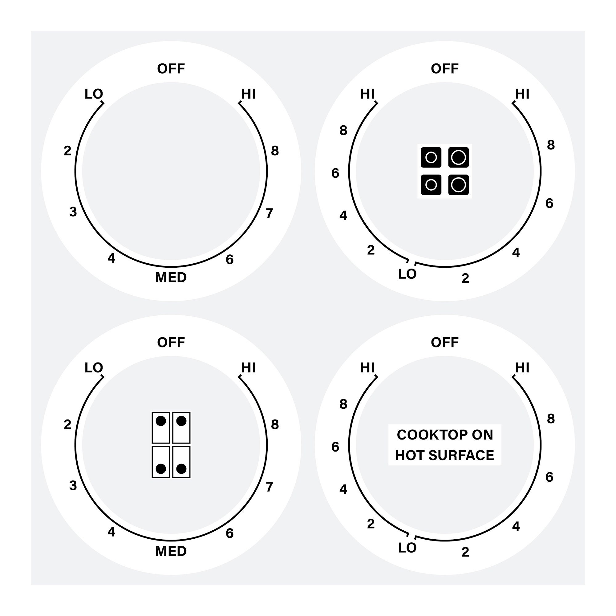 4 Dials Set Lo-med-hi Hi-lo-hi AC/CCW Cooktop 4 Hob Burner Label Black ...