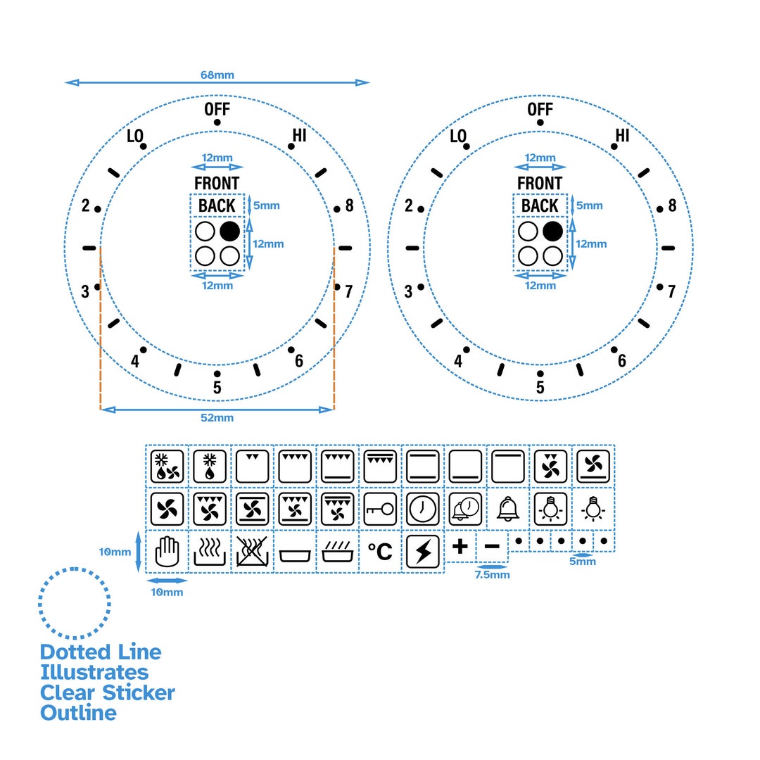 Combination Black Text 50pcs Separate Symbols Pair Hi Lo Electric Stove ...