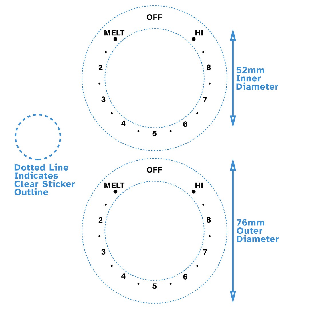 2 Dials Off-melt-hi AC/CCW Cooktop Burner Adhesive Label - Black Print ...