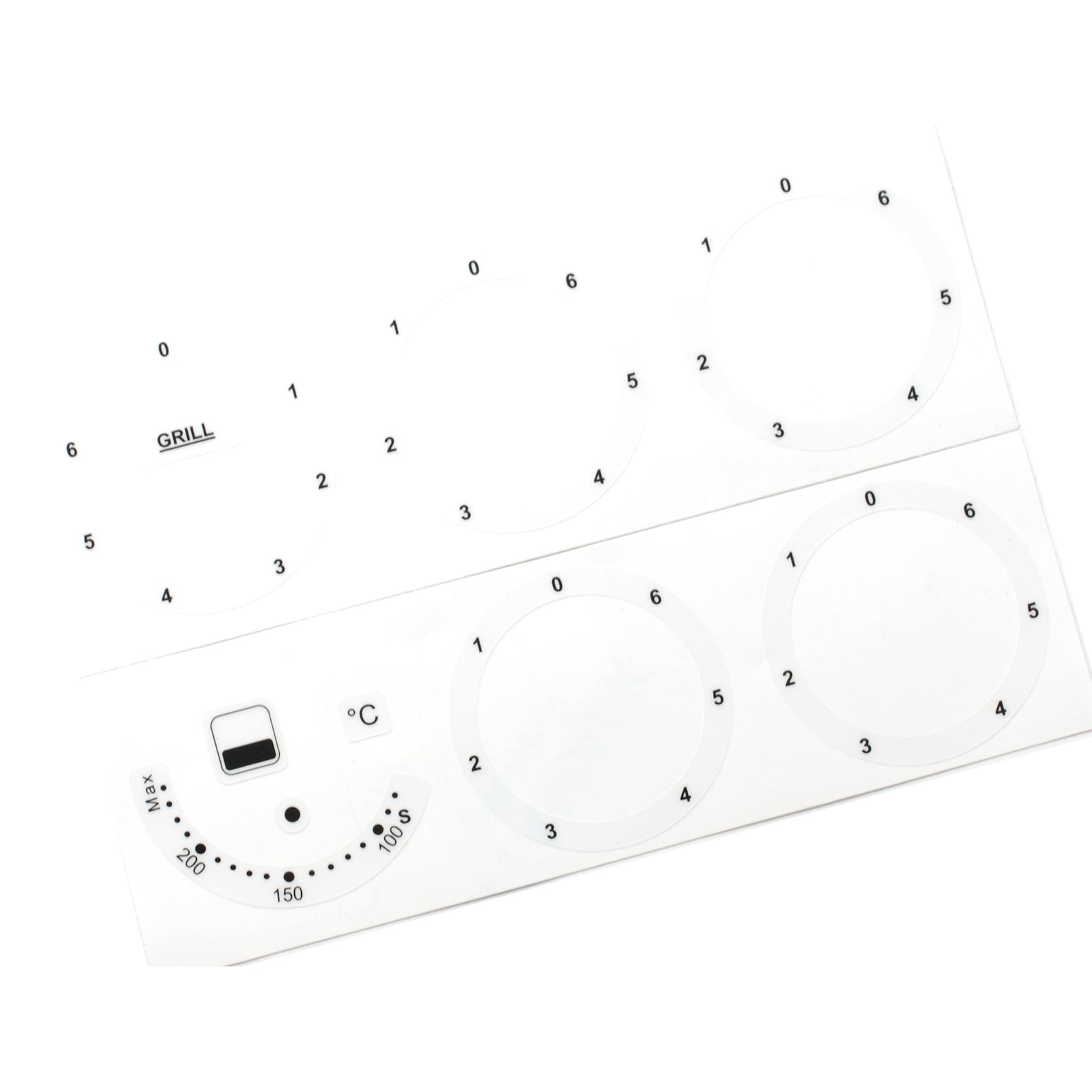 Black Text Grill, Circles, 100-200/max & Symbols Adhesive Dial Knob Hob ...