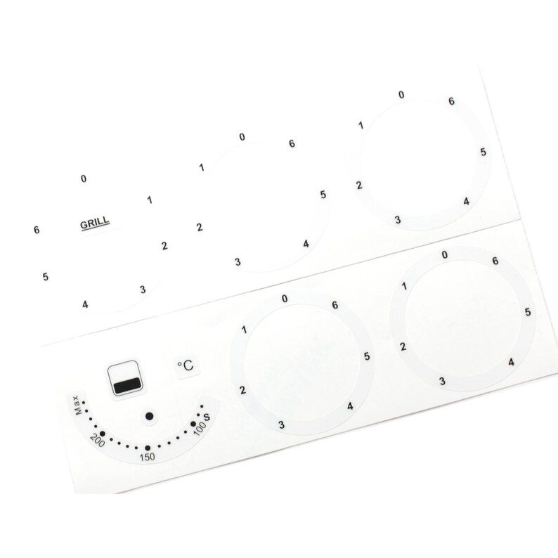 Black Text Grill, Circles, 100-200/max & Symbols Adhesive Dial Knob Hob ...
