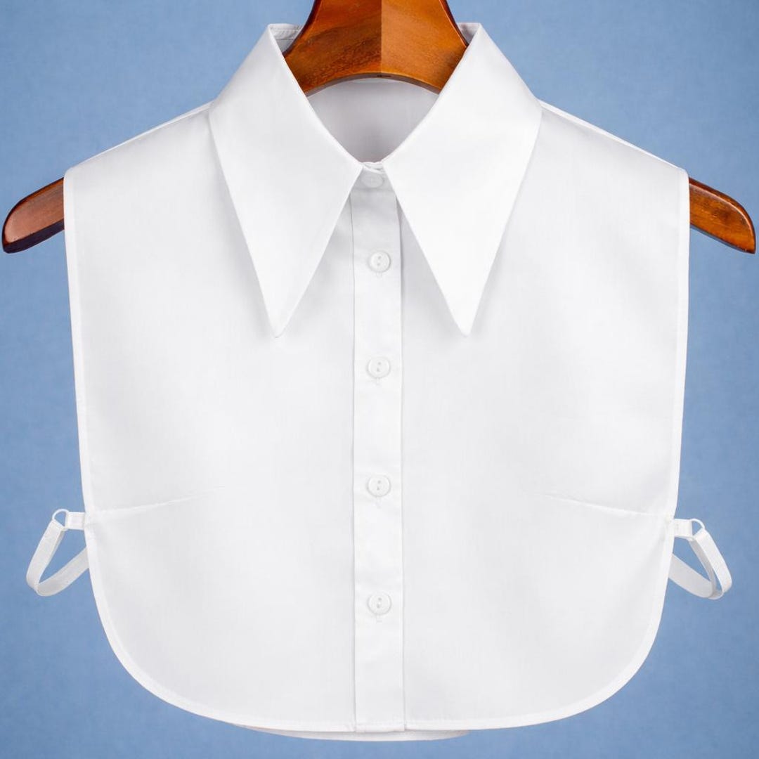 White False Long Polyester Classic Collar Design for Women Girls Ladies ...