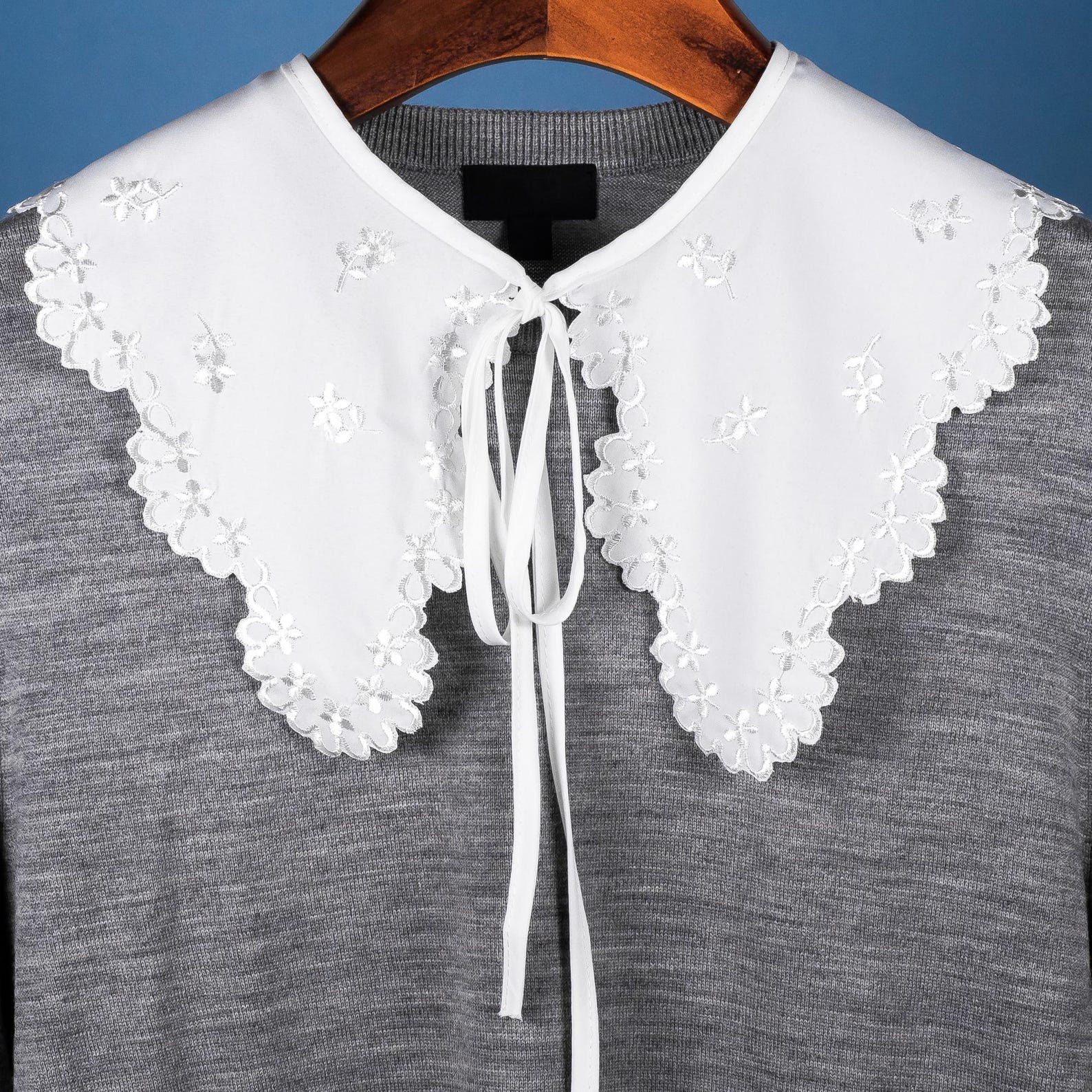 White Bertha Satin Collar Peter Pan Floral Design for Women Girls ...