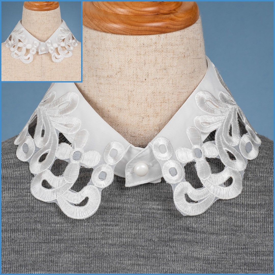 White Peter Pan Lace False Collar Polyester Rounded Elegant Floral ...