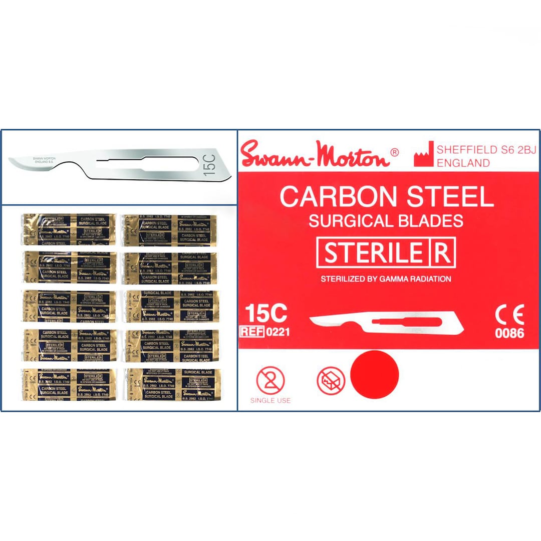 10pcs No. 15C Swann Morton Carbon Steel Sealed Sterile Scalpel Blades ...