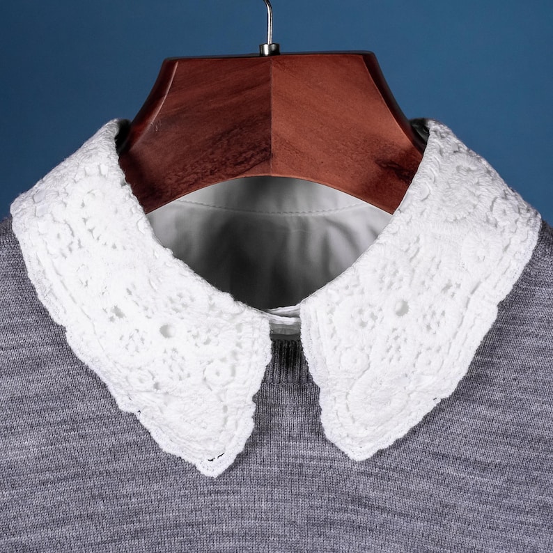 White False Cotton Collar Floral Design for Women Girls Ladies Collared ...