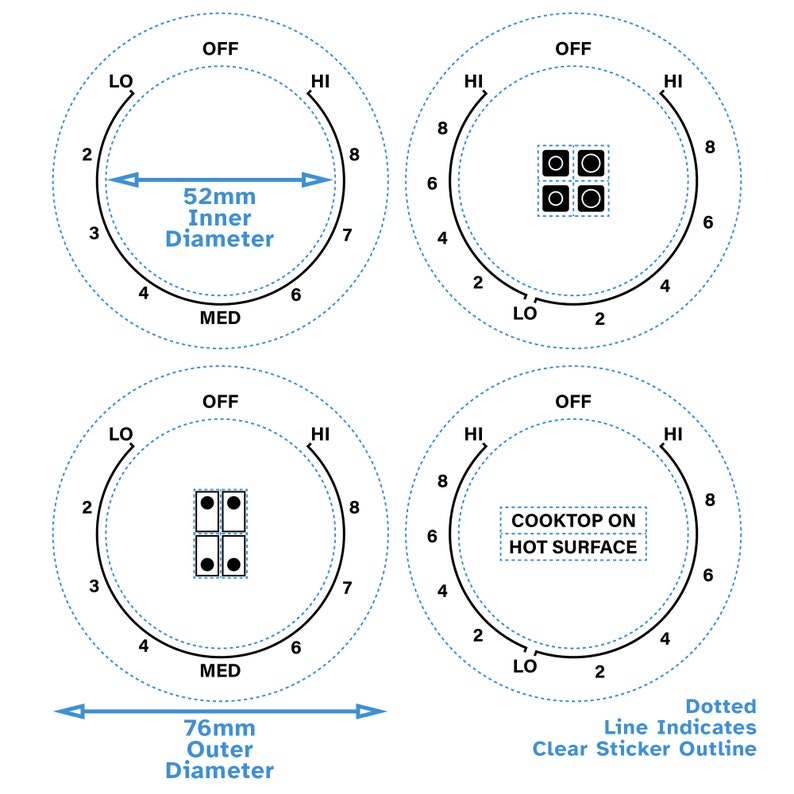 4 Dials Set Lo-med-hi Hi-lo-hi AC/CCW Cooktop 4 Hob Burner Label Black ...