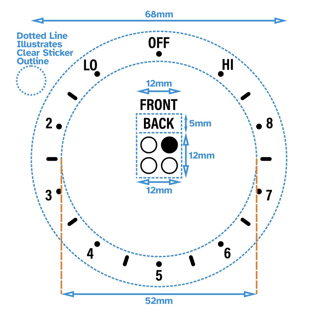 1 Dial Black Text on Clear Film Hi Lo Electric Stove Dial Four 4 Hob ...