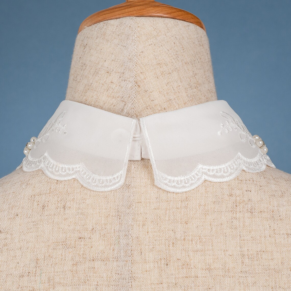 White False Embroidered Round Lace Pearl Sheer Chiffon Collar Design ...