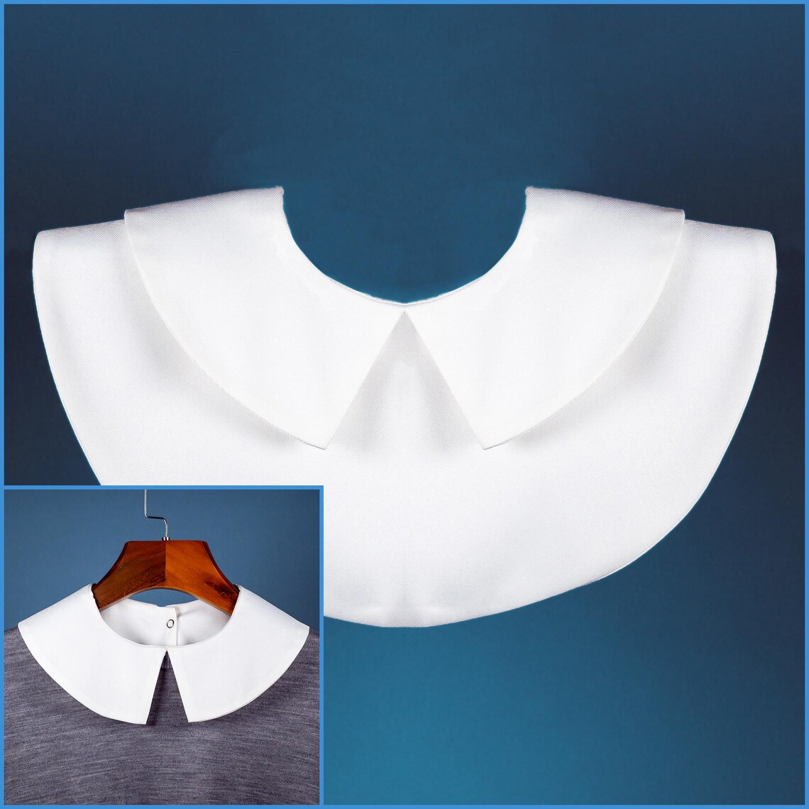 White False Pointed Peter Pan Button Collar Polyester Plain Design for ...