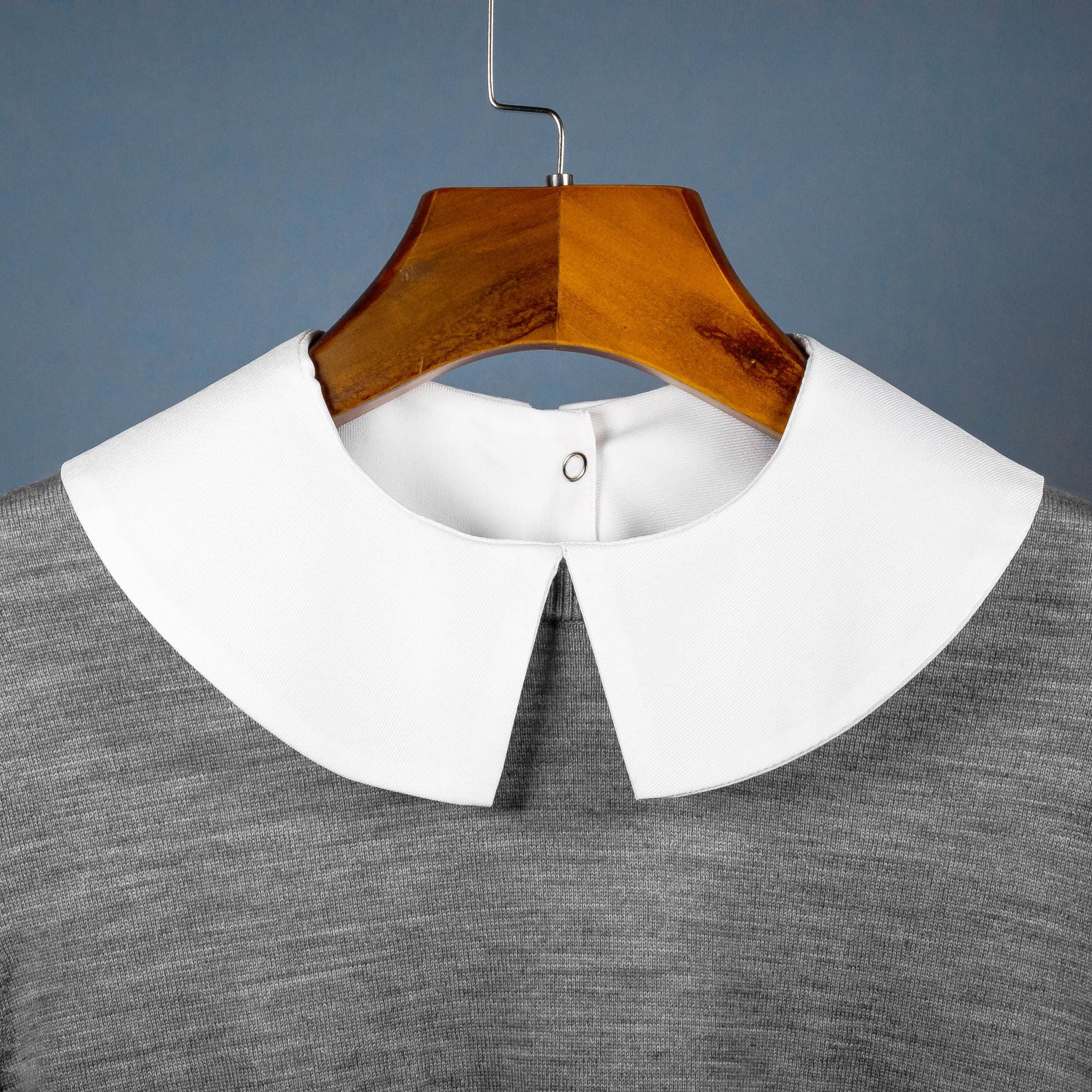 White False Pointed Peter Pan Button Collar Polyester Plain Design for ...