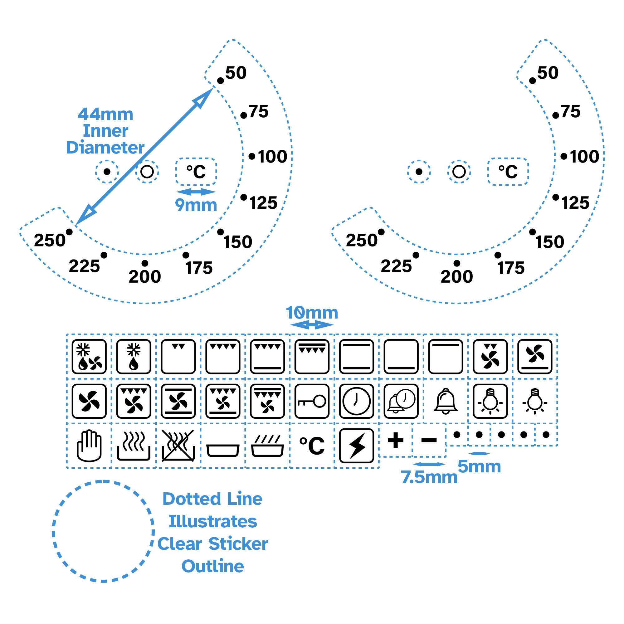 44pcs Combination Symbols & 50-250 Degree Temperature Dial Labels ...