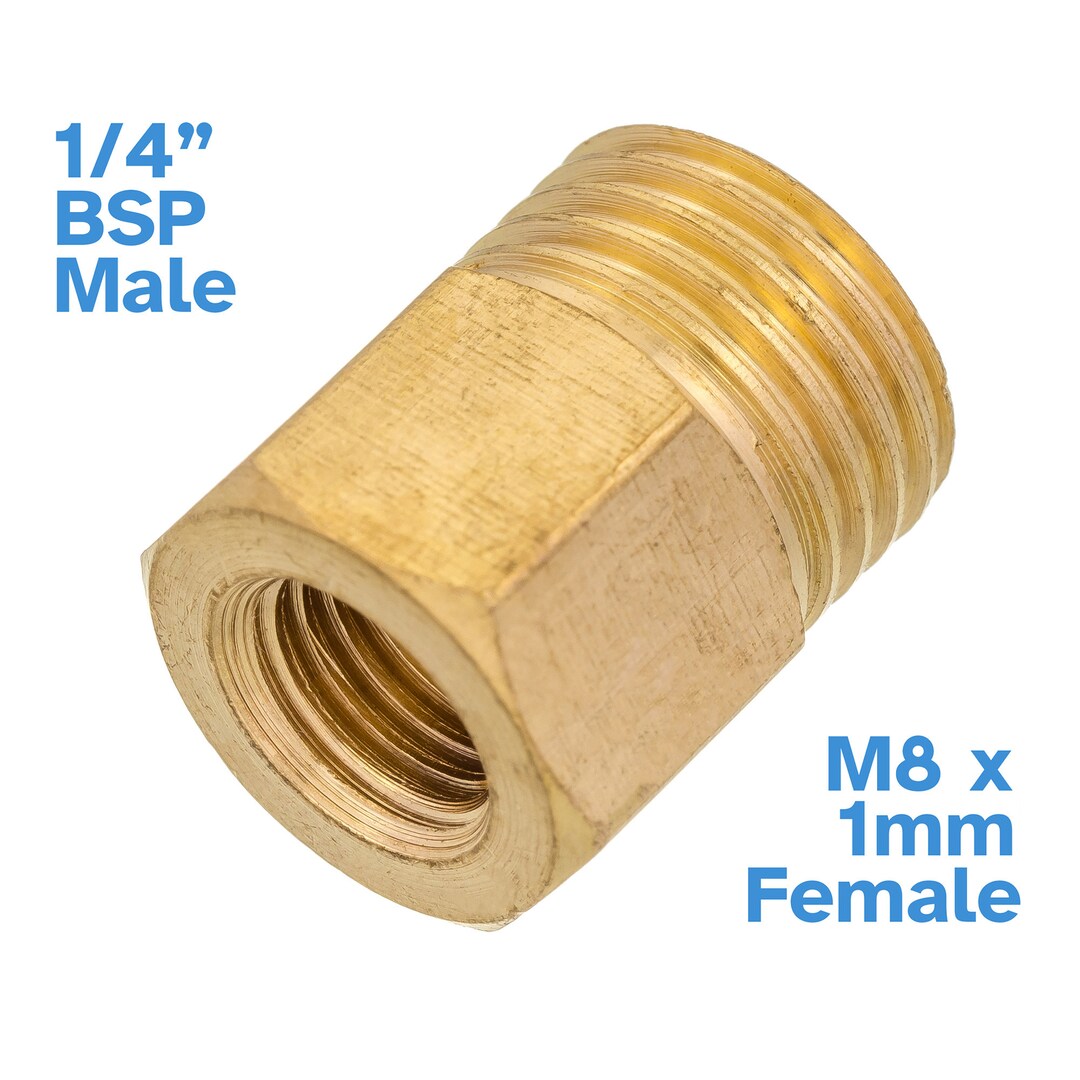1/4" BSP Male to M8 X 1.0mm Female Brass Pipe Fitting Coupler Reducer ...
