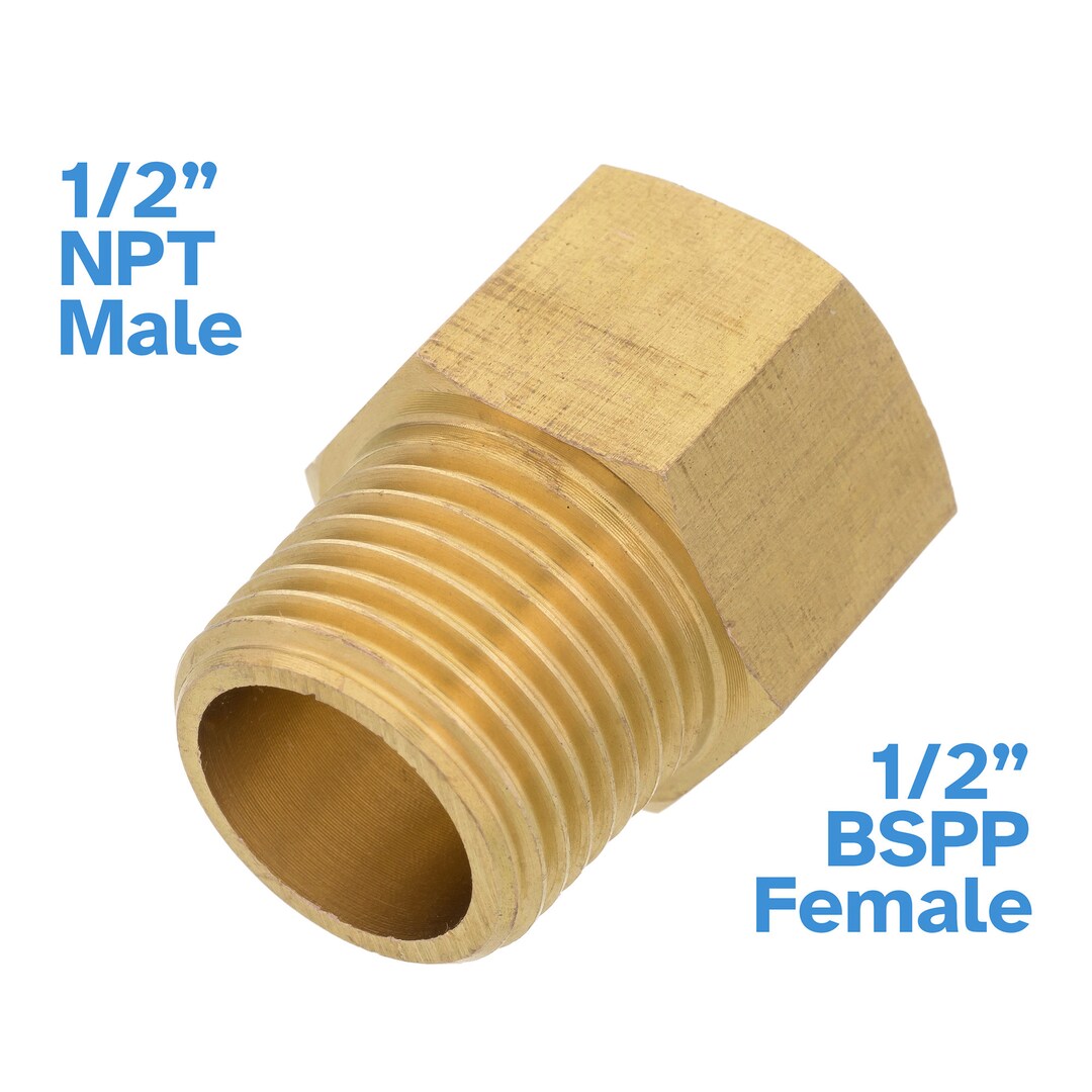1/2 NPT Male to 1/2 BSP Female Brass Pipe Fitting 33mm Coupler Reducer ...