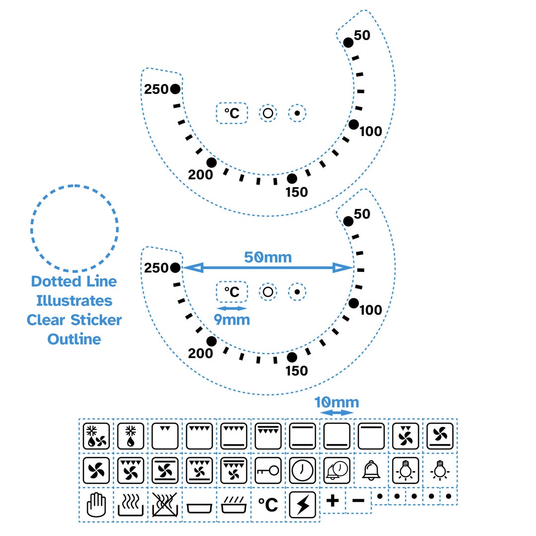44x Combo Symbols & 50-250 Degree Gradient Dial Temperature Labels ...