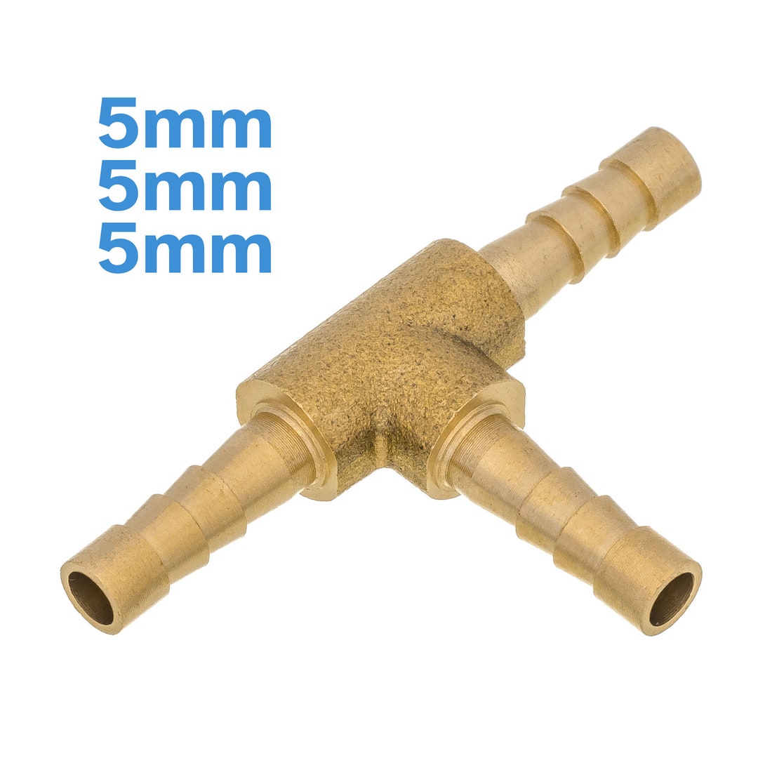 5mm - 5mm - 5mm Brass Tee Pipe Fitting Three Way Splitter Barbed Tubing ...