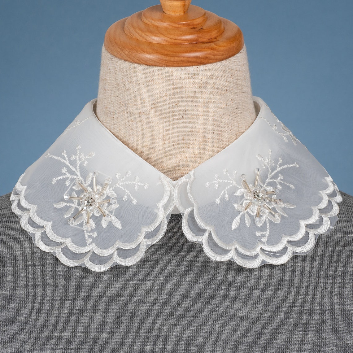 White False Peter Pan Embroidered Round Sheer Chiffon Collar Design for ...