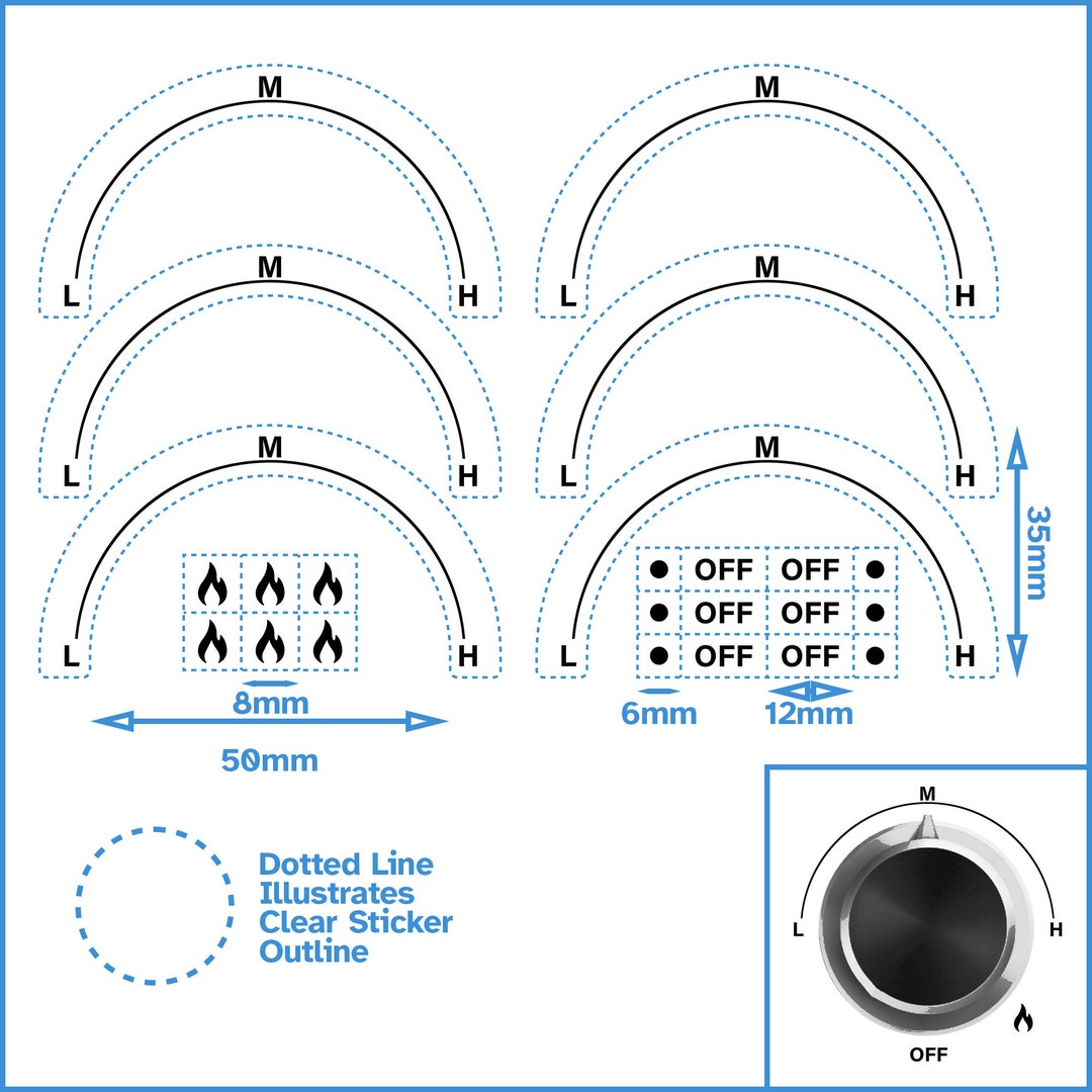 6 Clockwise L-M-H Line Top Half Self Adhesive Labels - Black Print ...
