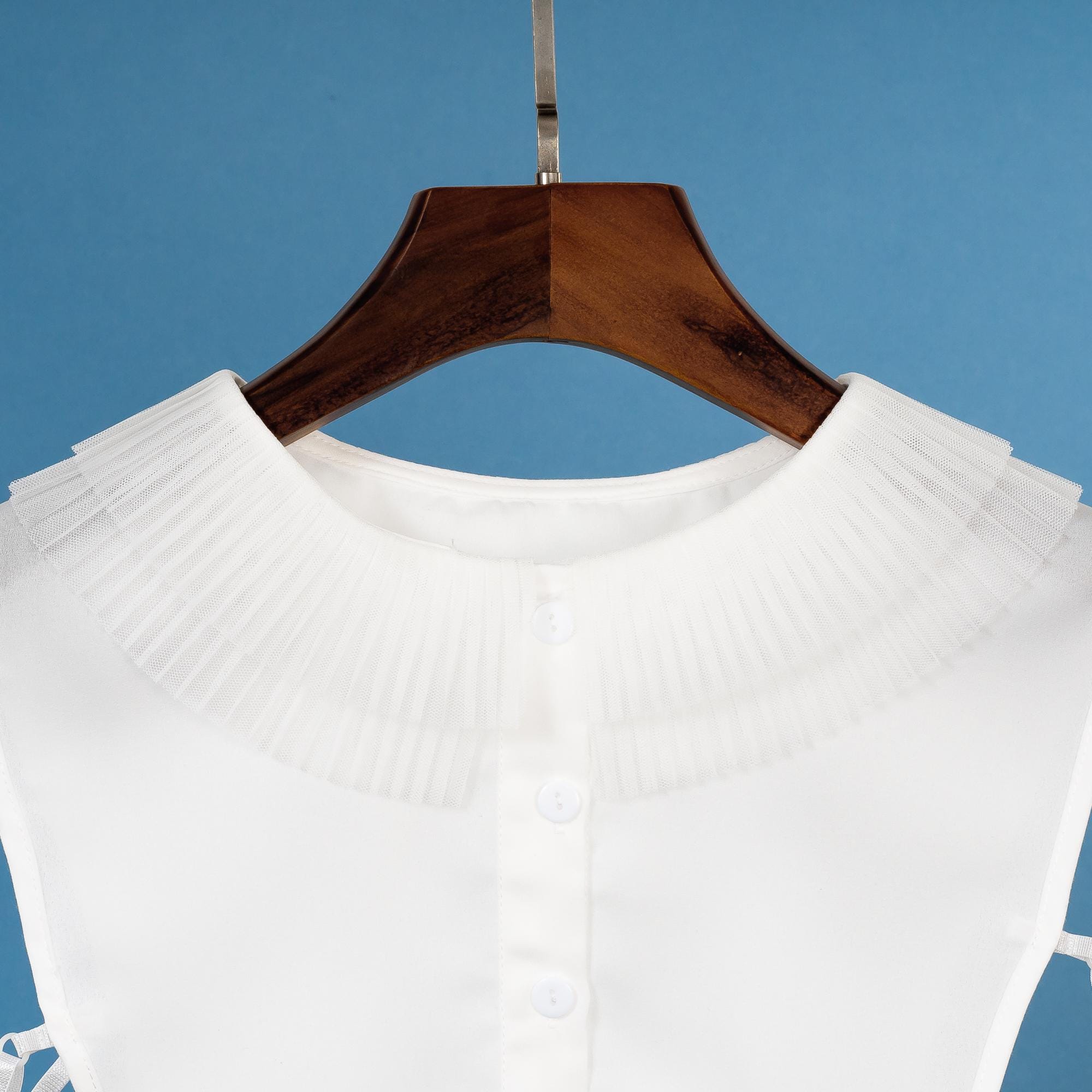 White False Peter Pan Sheer Ruffle Pleated Fan Round Collar Crepe Body ...
