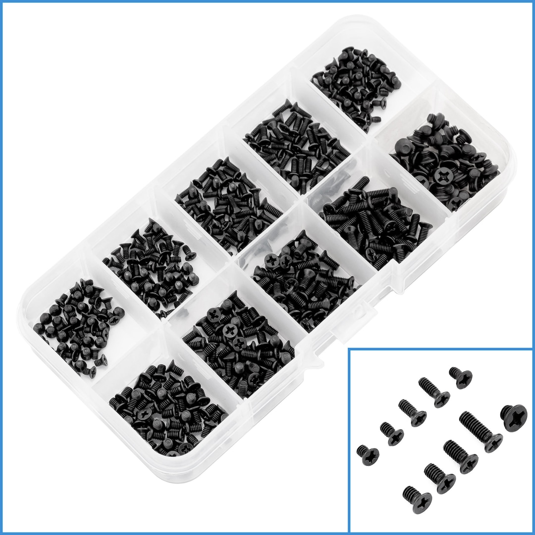 500pcs Black Phillips Flat Head Screw Kit Small Tiny Micro Mini Mobile ...