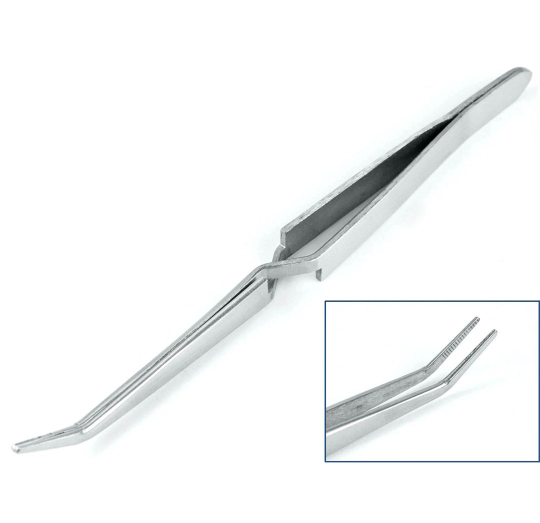 Stainless Steel Curved Nose Cross Locking Tweezer Self Closing ...