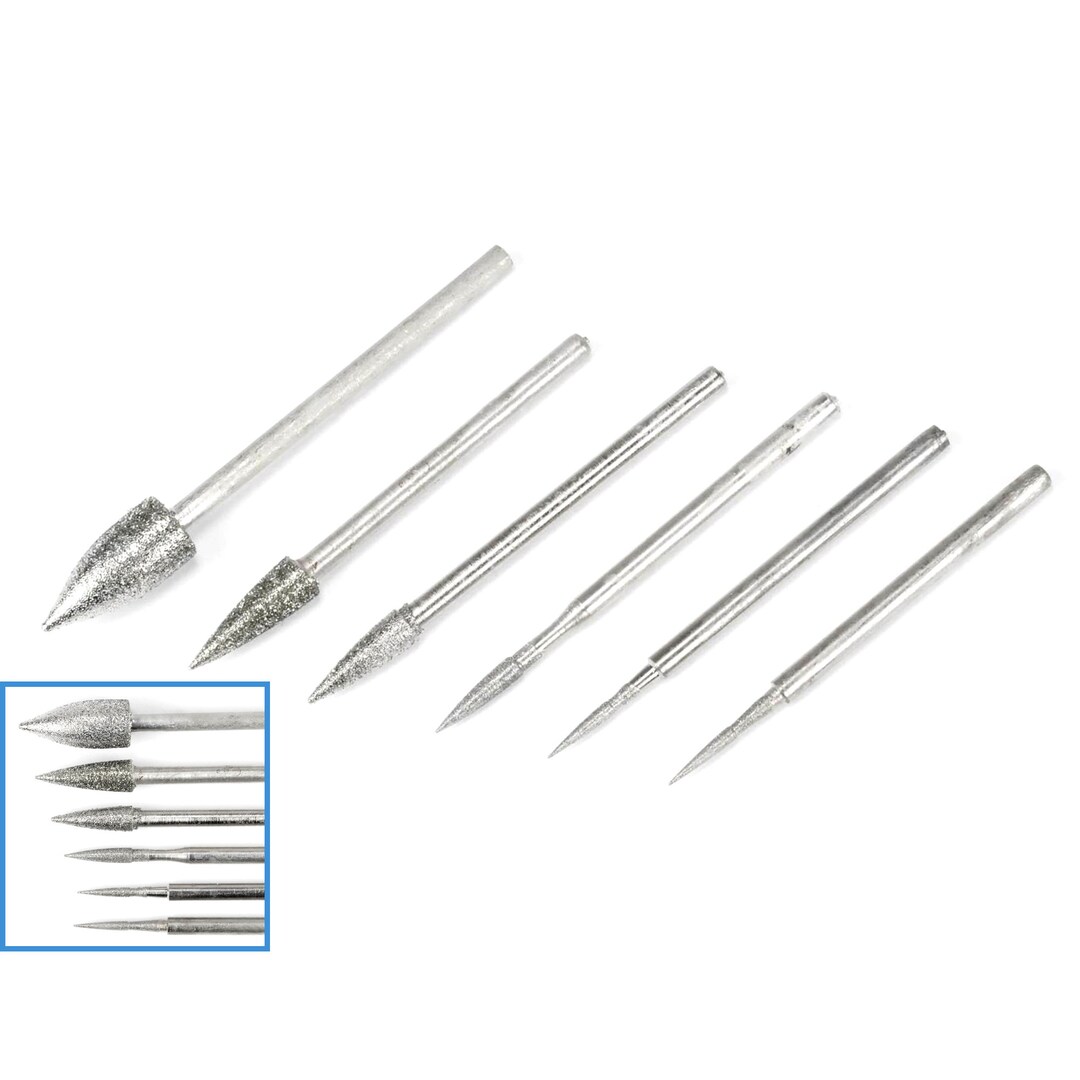 6pcs 1 - 6mm Arrow Shaped Head Diamond Burrs Pointed Spear 2.35mm Shank ...