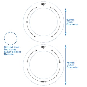 2 Dials Lo-hi Lo-med-hi AC/CCW Cooktop Burner Label Black Print Clear ...
