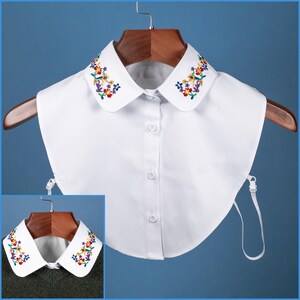 White False Round Peter Pan Embroidered Cotton Collar Floral Design for ...