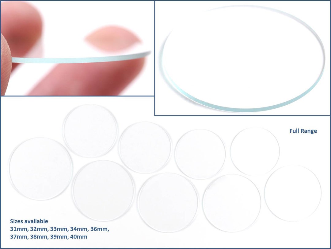 40mm Diameter Flat Round Watch Face Clear Crystal 1mm Thick Mineral ...