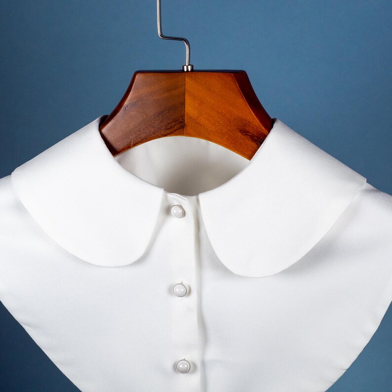White False Round Peter Pan Button Collar Polyester Plain Design for ...