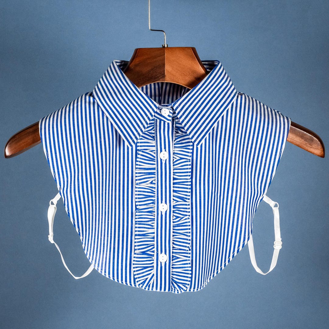 Blue Stripes False Classic Cotton Collar Striped Ruffle Design for ...