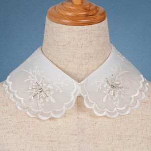 White False Peter Pan Embroidered Round Sheer Chiffon Collar Design for ...