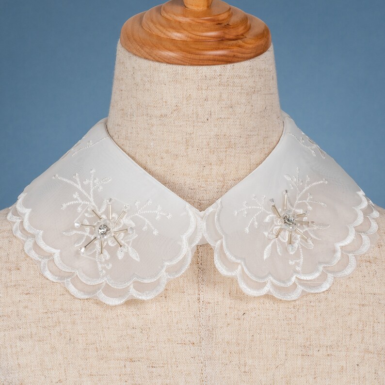 White False Peter Pan Embroidered Round Sheer Chiffon Collar Design for ...