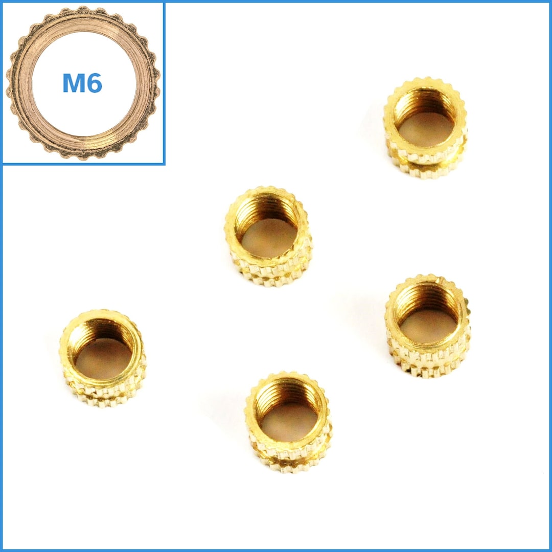 5pcs M6 Thread 6mm X 8mm Knurled Nuts Solid Brass Hand Tighten Double ...