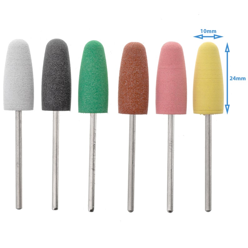 6pcs 150-600 Grit 10mm Bullet Diamond Silicone Rubber Burr Rotary Drill ...