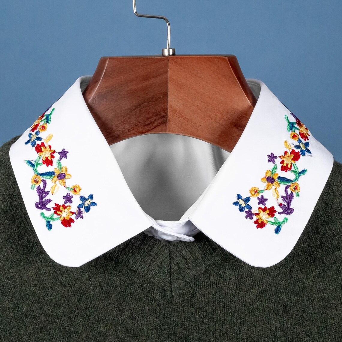 White False Round Peter Pan Embroidered Cotton Collar Floral Design for ...