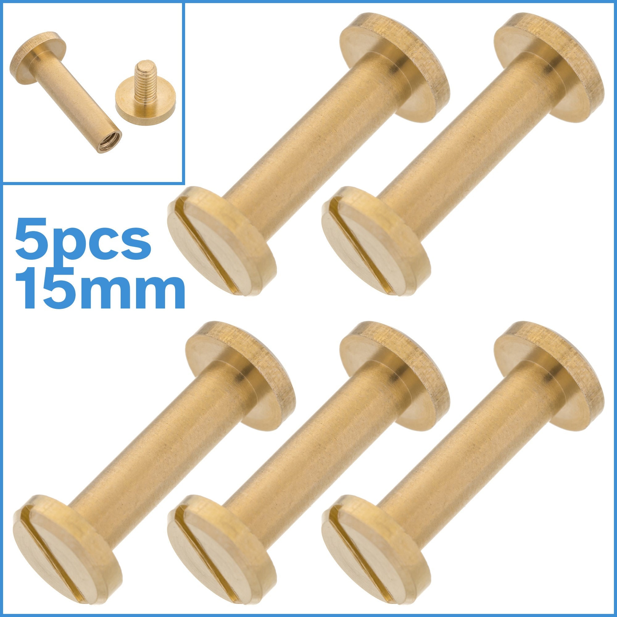 5 Sets 15mm X 4mm Chicago Brass Bookbinding Screws Slotted Flat Head ...