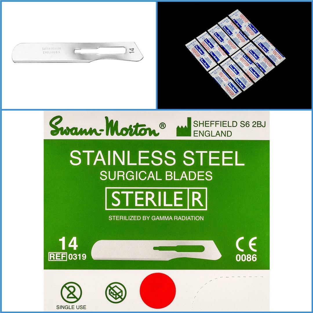 10pcs No. 14 Swann Morton Stainless Steel Sealed Sterile Scalpel Blades ...