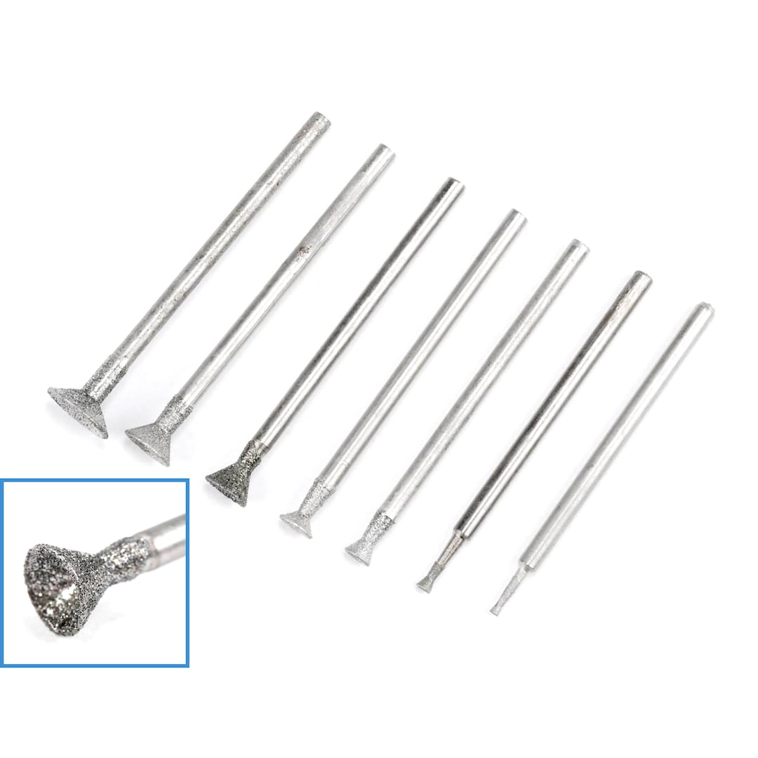 7pcs 1mm - 8mm Concave Disc Taper Head Diamond Burr 2.3mm Shank ...